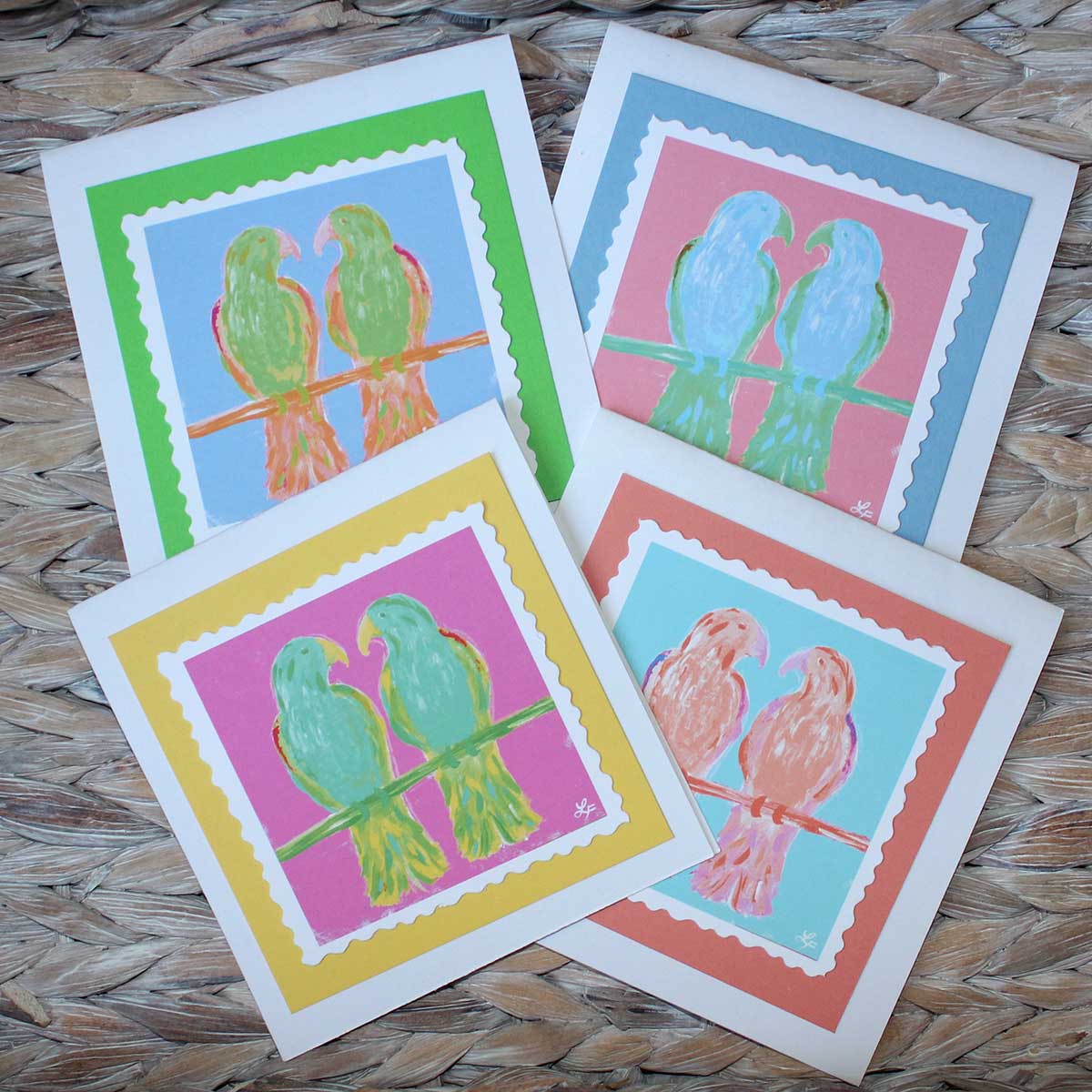 Colorful Lovebirds Hand Cut Notecard Set | Lemondaisy Design