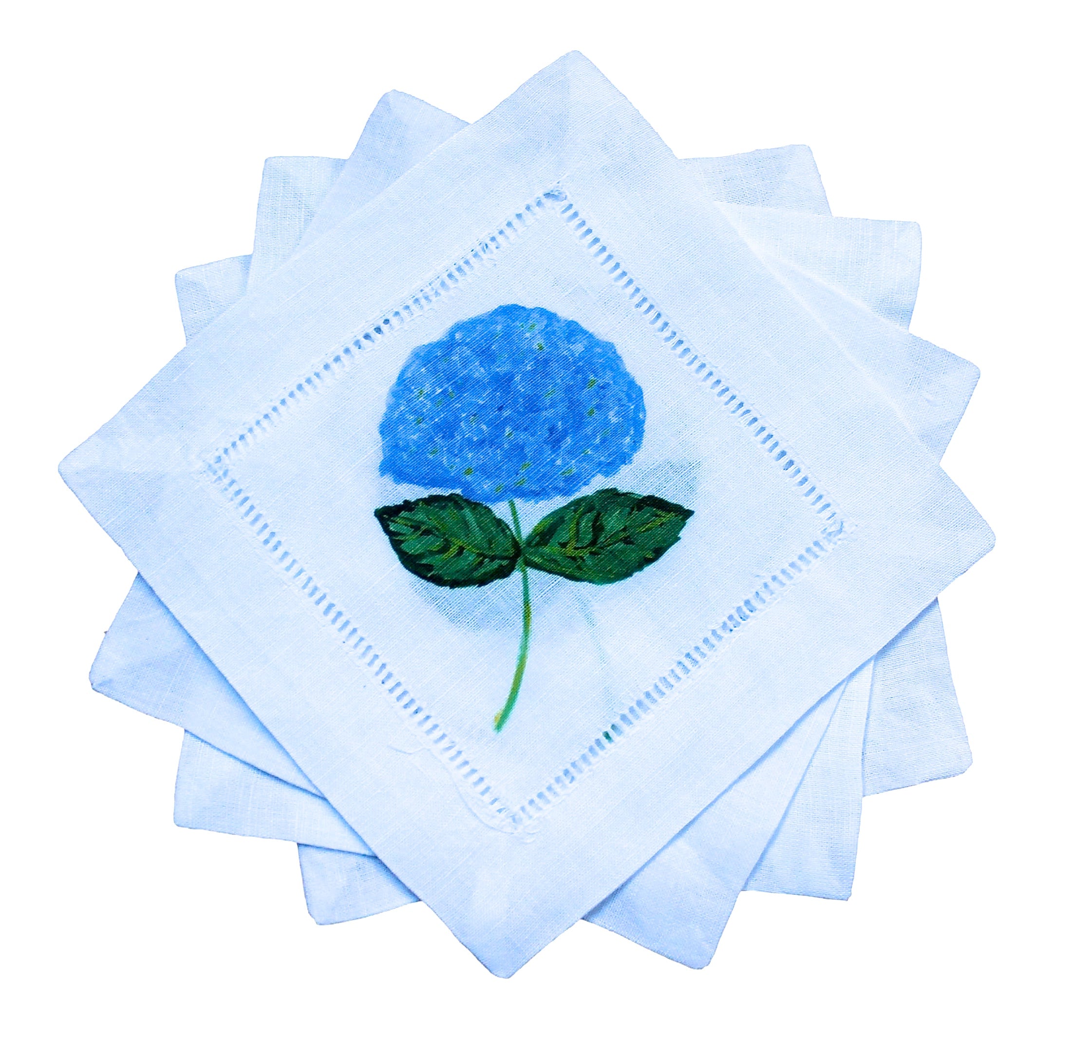Blue Hydrangea Linen Cocktail Napkins | Lemondaisy Design