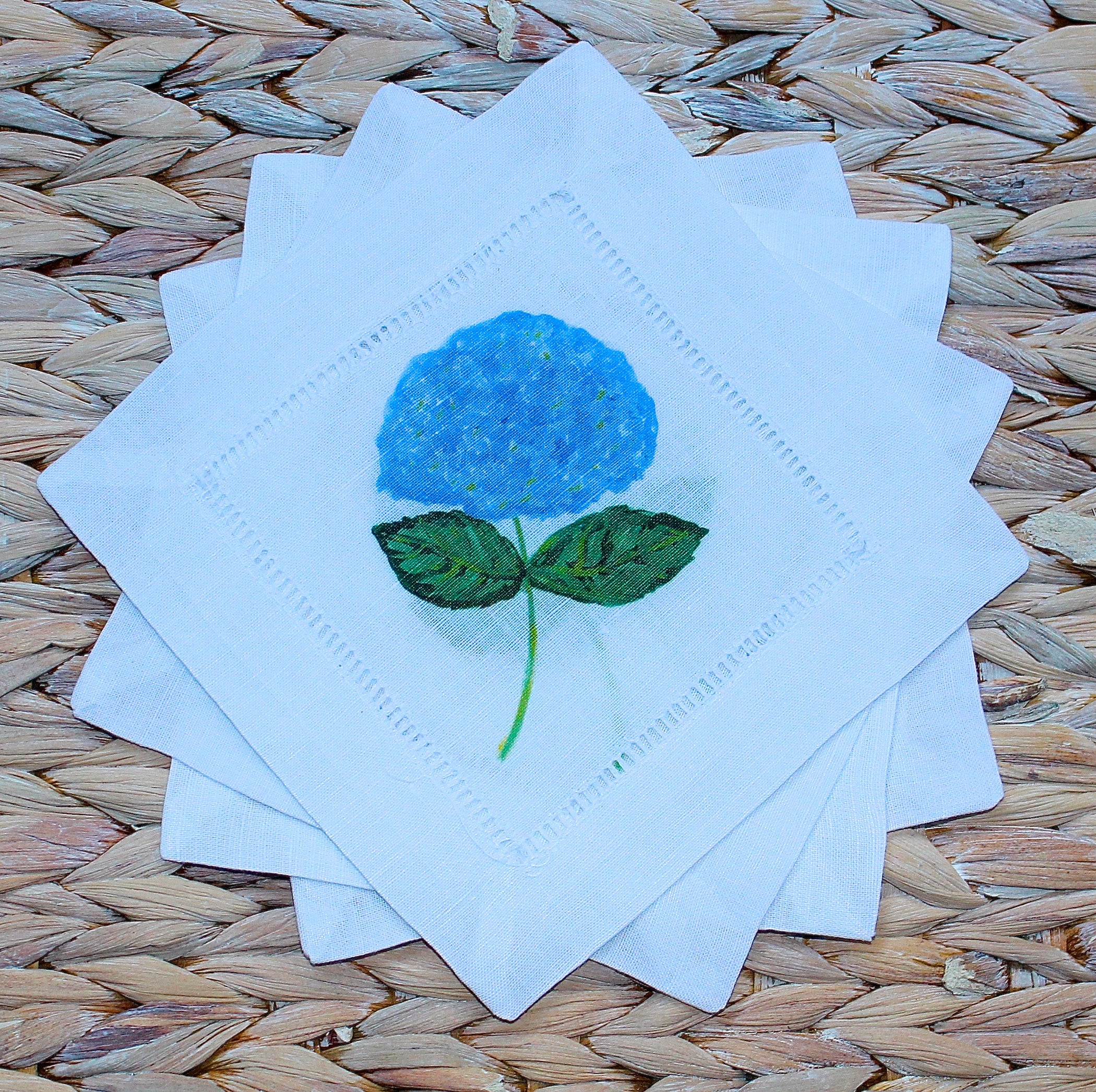 Blue Hydrangea Linen Cocktail Napkins | Lemondaisy Design